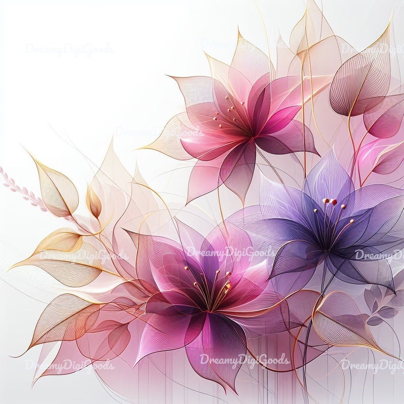 Digital Abstract Flowers - Vibrant Bloom - 10 High-quality JPEG ...
