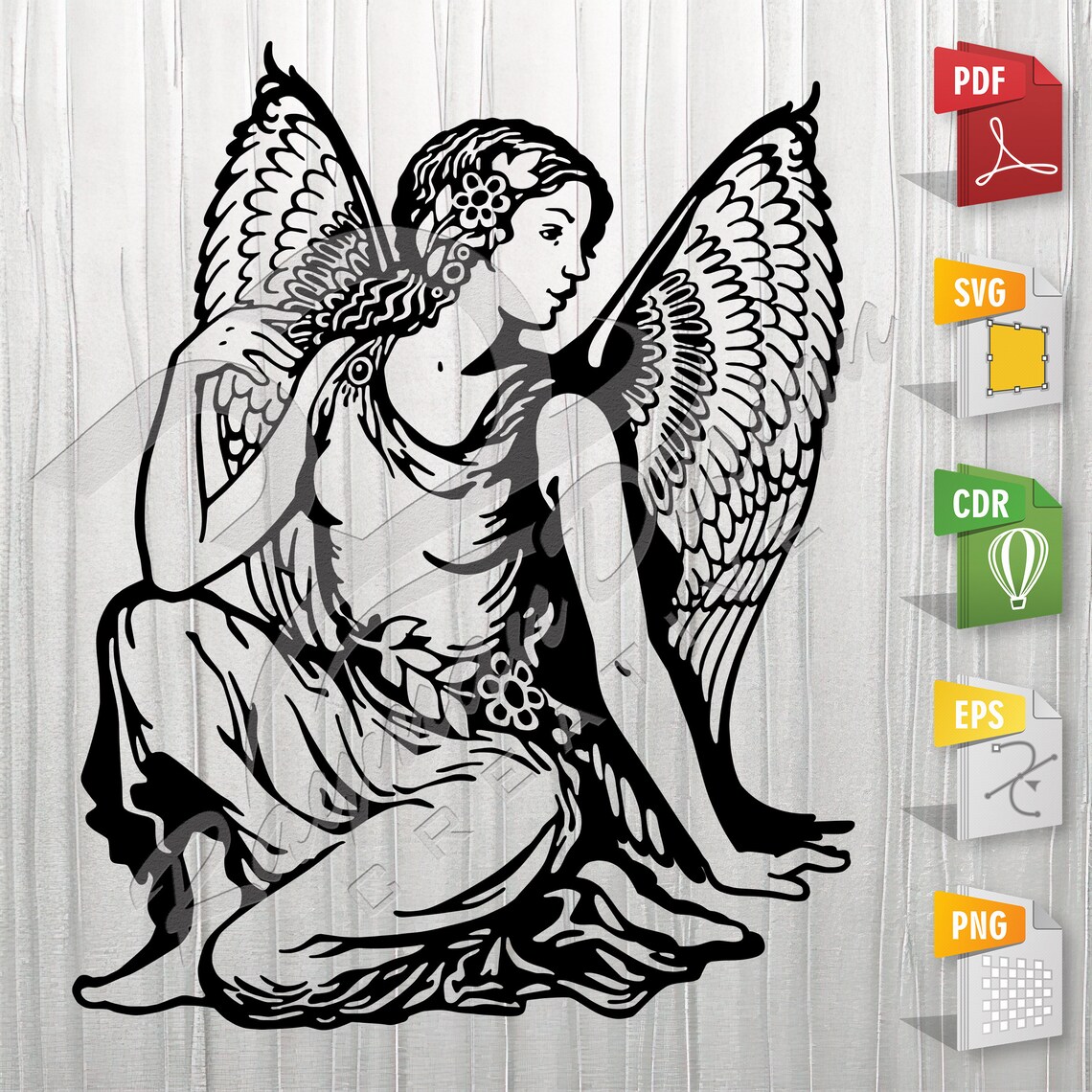 Angel | Stencil, Outline, SVG, Vector Cut File for Printing, Cutting ...