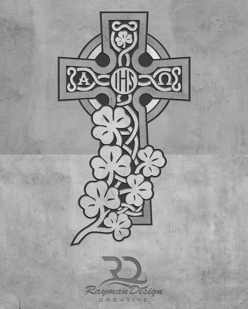 Celtic Cross With Shamrock | Irish Cross, Stencil, Outline, SVG, Vector ...