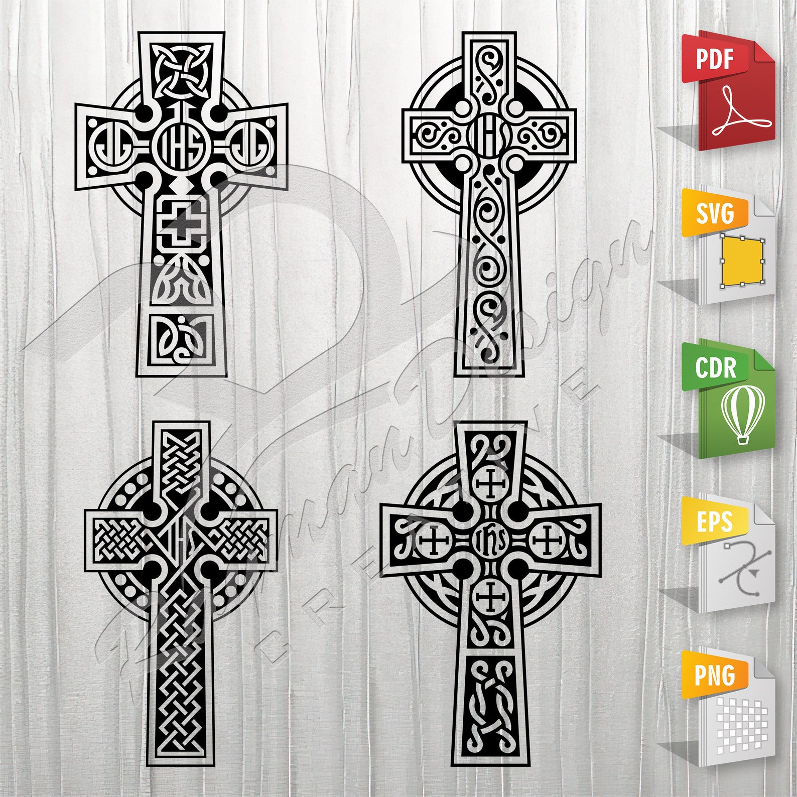 Celtic Crosses Bundle | Celtic Cross, Stencil, Outline, SVG, Vector Cut ...