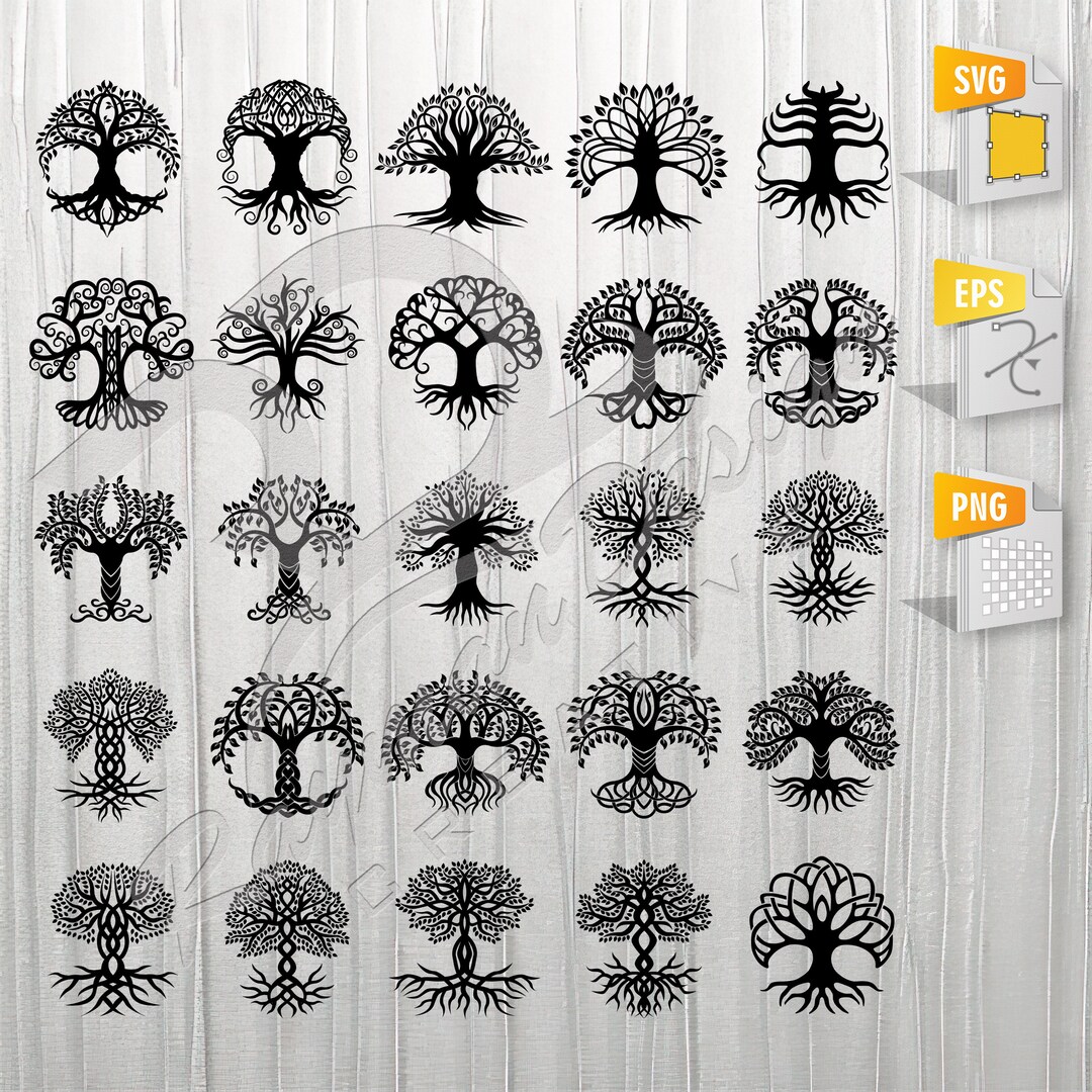 Tree of Life Bundle | Tree of Life, Stencil, Outline, SVG, Vector Cut ...