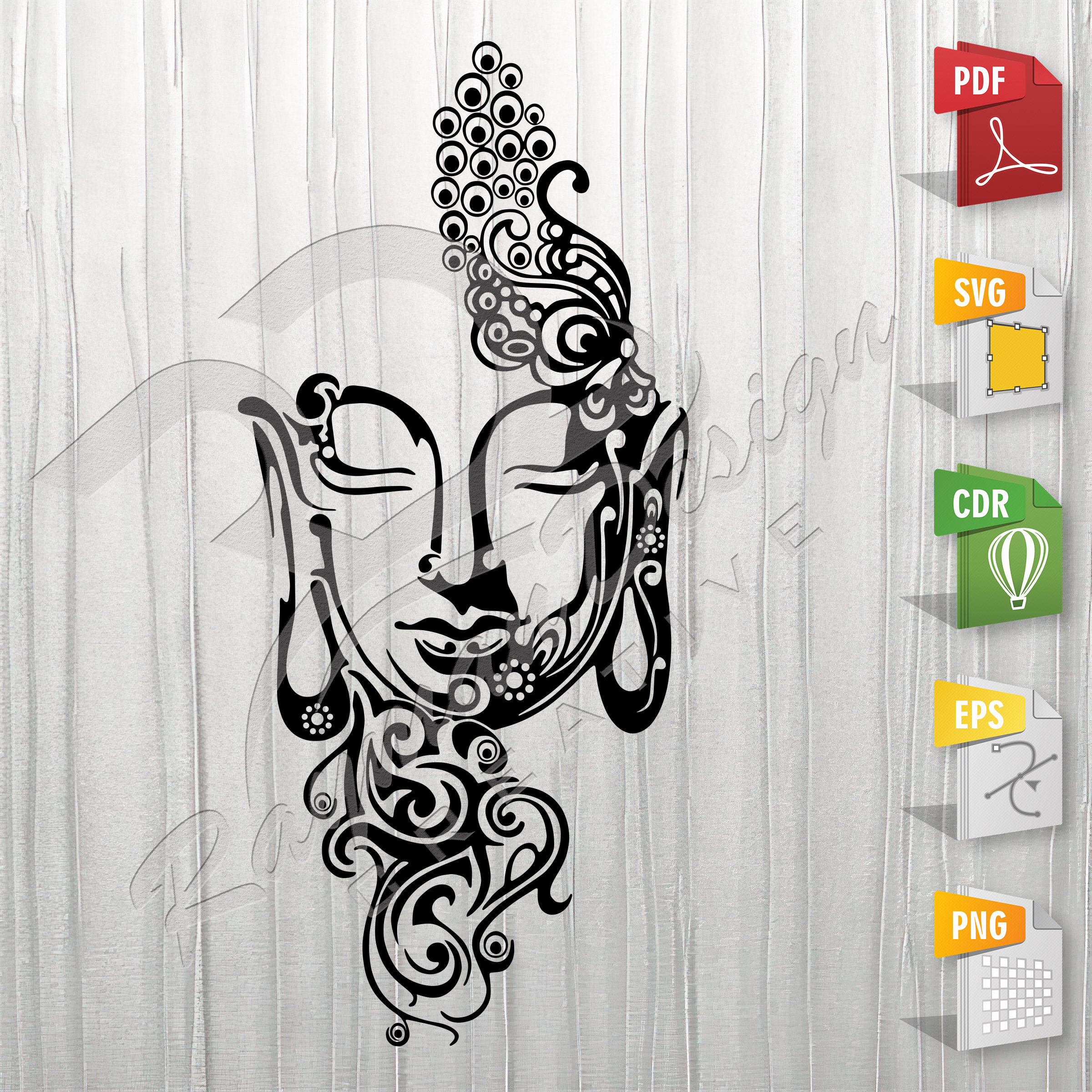 Buddha Head | Stencil, Outline, SVG, Vector Cut File for Printing ...