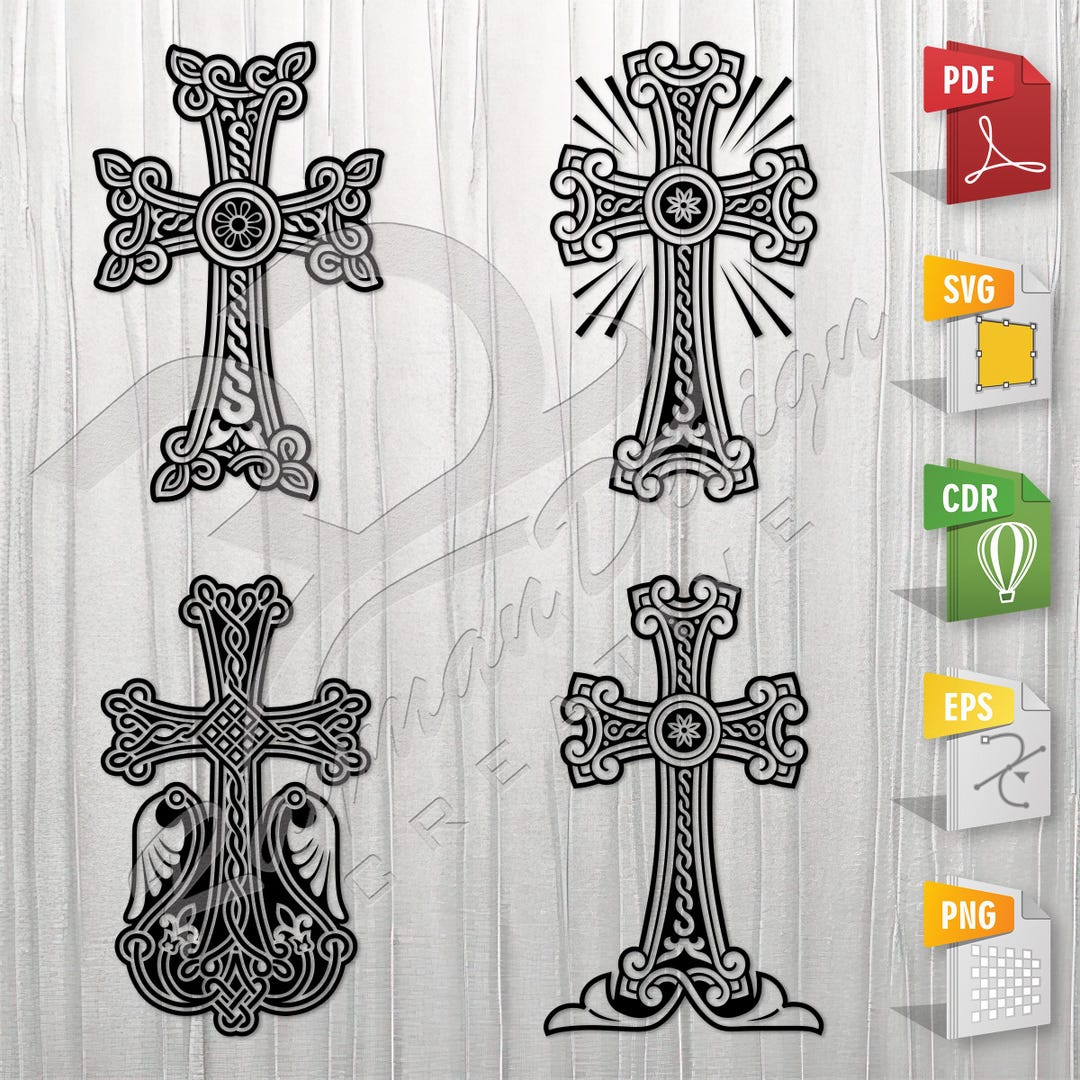 Armenian Crosses Bundle | Armenian Cross, Stencil, Outline, SVG, Vector ...