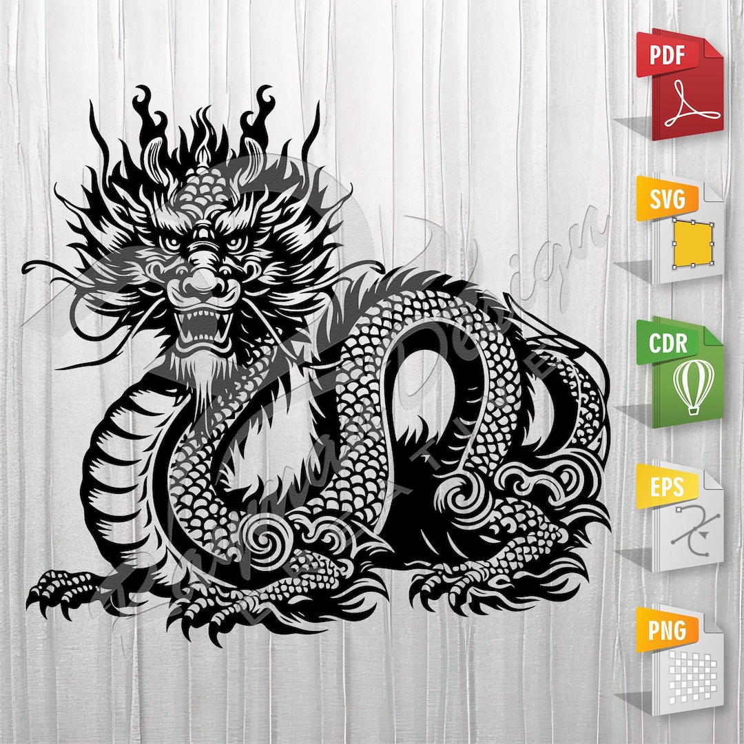 Chinese Dragon | Stencil, Outline, SVG, Vector Cut File for Printing ...