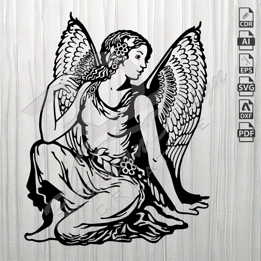 Angel Stencil Outline SVG Vector Cut File for Printing - Etsy