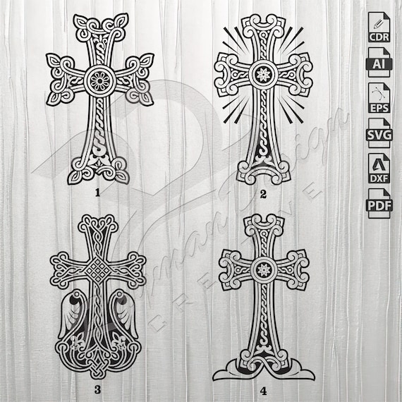 Armenian Crosses Bundle Cross Stencil Outline SVG Vector - Etsy
