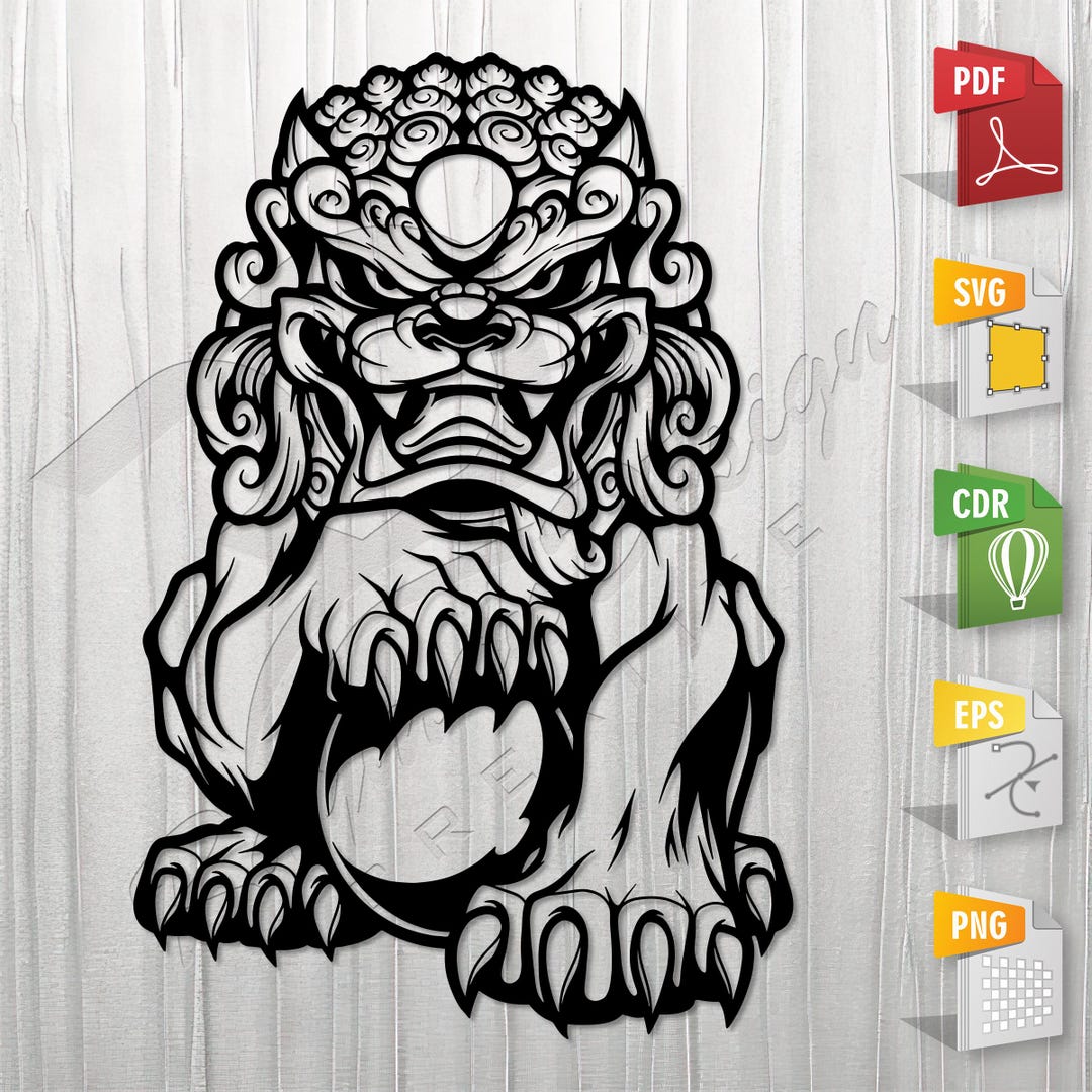 Chinese Guardian Lion | Stencil, Outline, SVG, Vector Cut File for ...