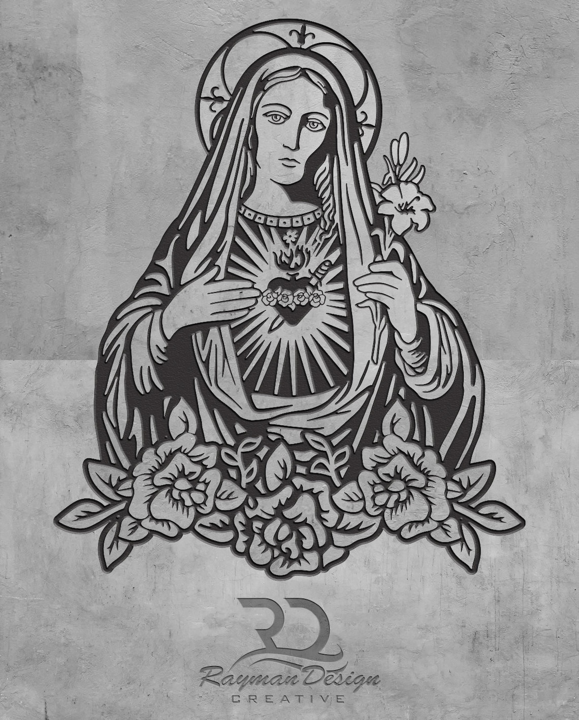 Virgin Mary | Stencil, Outline, SVG, Vector Cut File for Printing ...