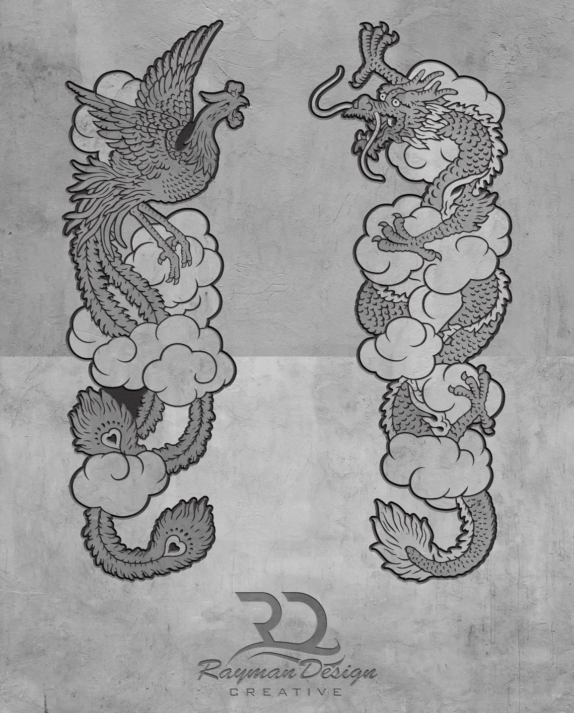 Dragon & Phoenix Chinese | Stencil, Outline, SVG, Vector Cut File for ...