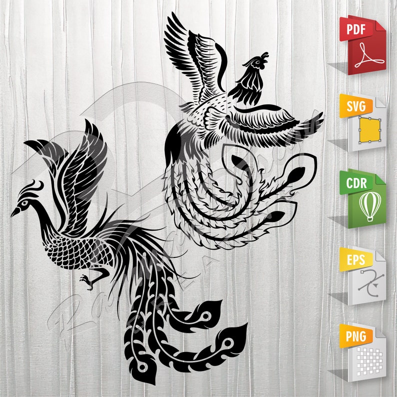 Phoenix Chinese Stencil Outline SVG Vector Cut File for - Etsy Canada