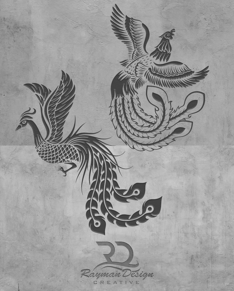 Phoenix Chinese | Stencil, Outline, SVG, Vector Cut File for Printing ...