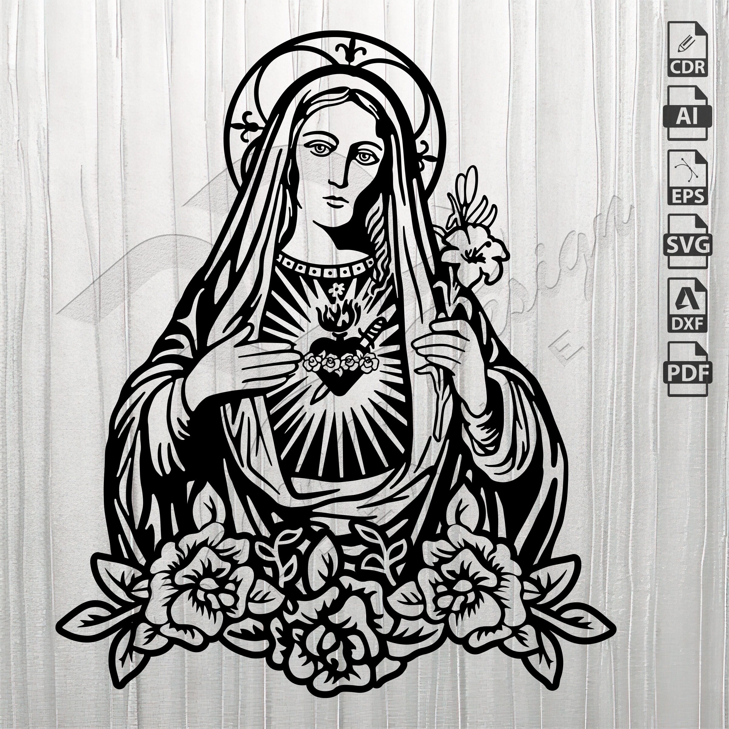 Virgin Mary Stencil Outline SVG Vector Cut File for - Etsy Canada