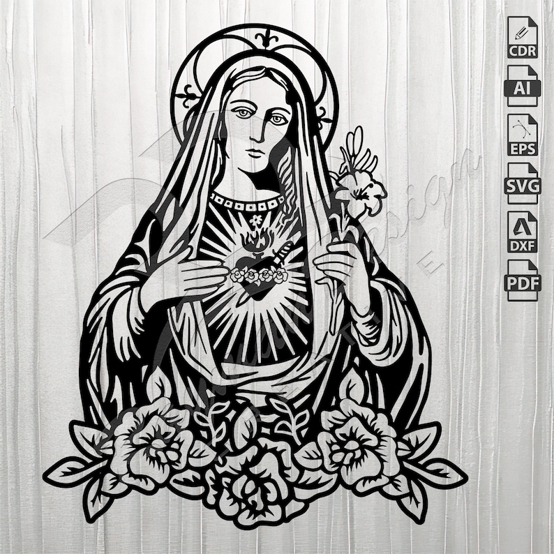 Vierge Marie Pochoir contour SVG fichier vectoriel coupé - Etsy France