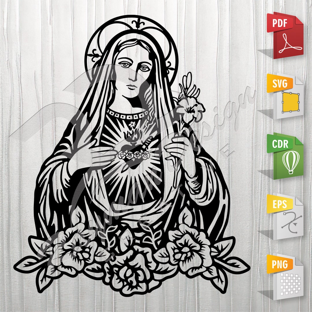 Virgin Mary | Stencil, Outline, SVG, Vector Cut File for Printing ...