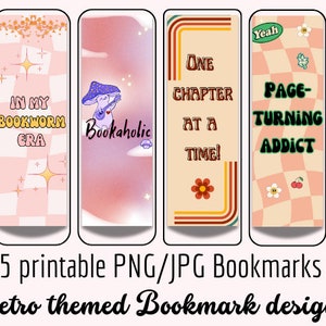 Adorable Pink Printable Bookmarks Retro Theme Perfect for Bookworm Era ...