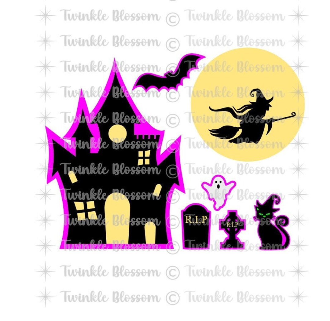 Halloween, Haunted House Svg, Haunted Castle Svg, Ghost Svg, Bat Svg ...