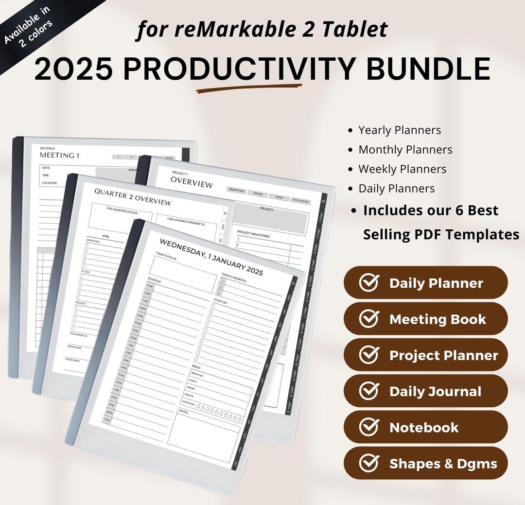 Templates for Remarkable 2 Tablet 2025 | Productivity Bundle, Templates ...