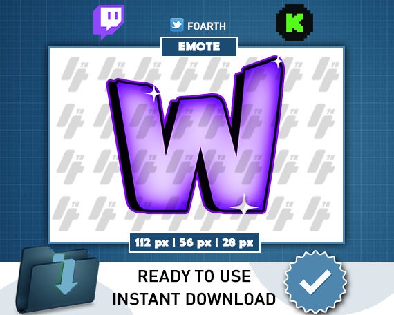 PURPLE W Emote Twitch Emote KICK Emote Discord Emote Facebook Emote ...