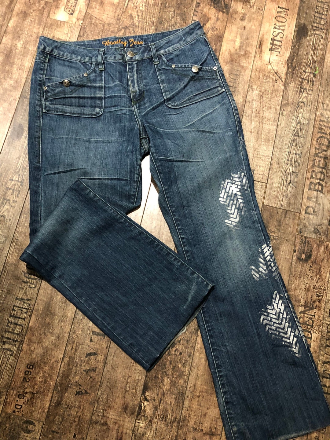 Chevron Op Shop Upcycled Denim Jeans - Etsy Österreich