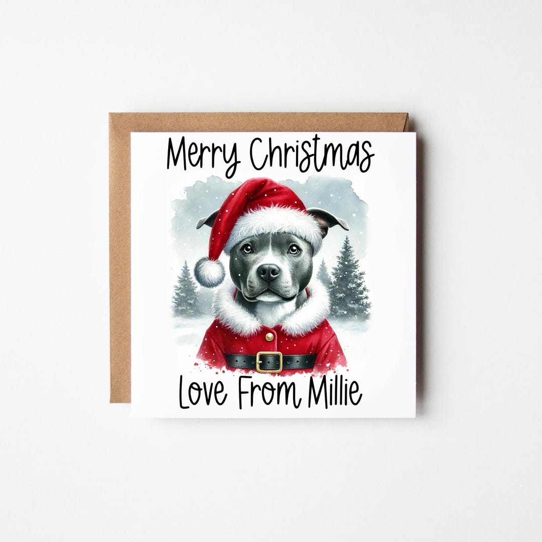 Personalised Staffordshire Bull Terrier Christmas Card 4 Colours Custom ...