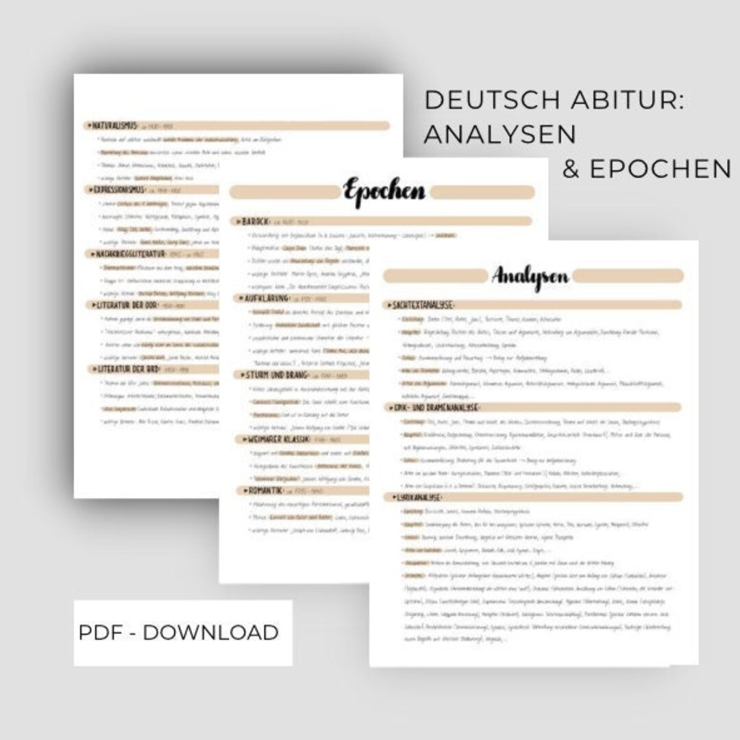 Abitur German Flashcards / Summary Analyzes & Epochs - Etsy