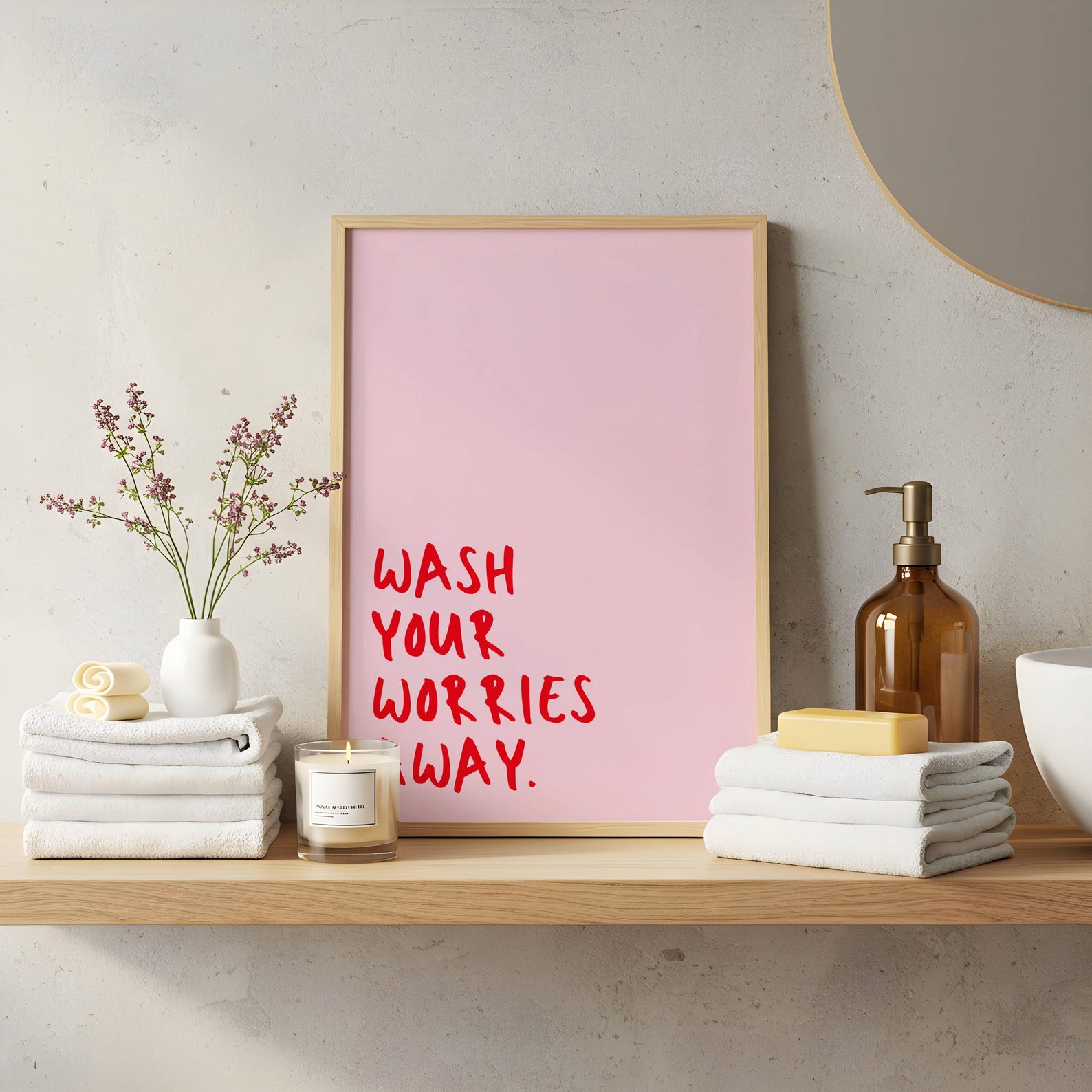 Bathroom Poster Pink & Red | Minimalist Typography | Modern Typography ...