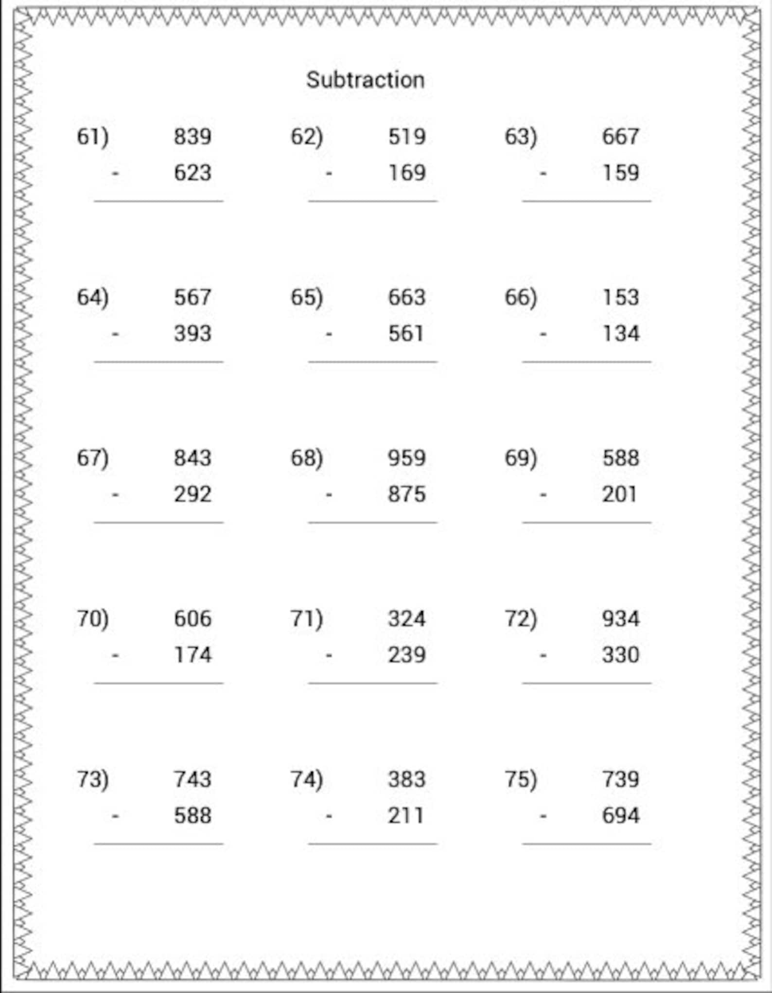 Printable Math Worksheets, Subtraction, Homeschool, Instant Download ...