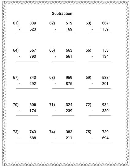 Printable Math Worksheets, Subtraction, Homeschool, Instant Download ...
