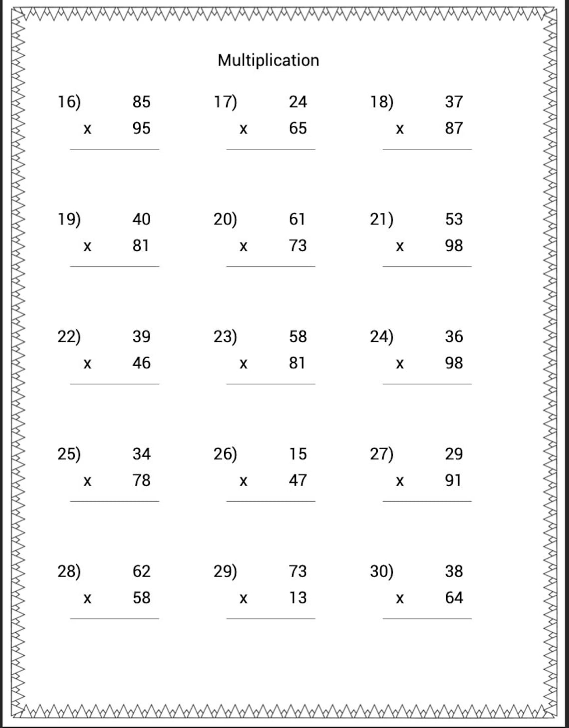 Printable Math Worksheets, Multiplication, Homeschool, Instant Download ...