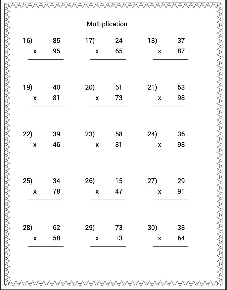 Printable Math Worksheets Multiplication Homeschool Instant Download
