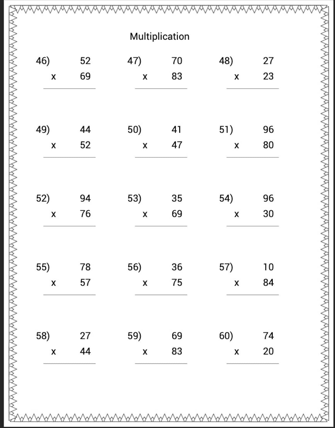 Printable Math Worksheets, Multiplication, Homeschool, Instant Download ...