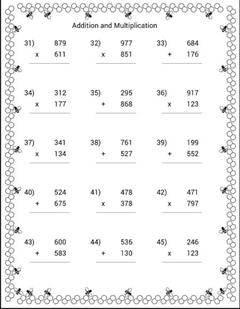 Printable Math Worksheets, Addition, Homeschool, Instant Download, With ...