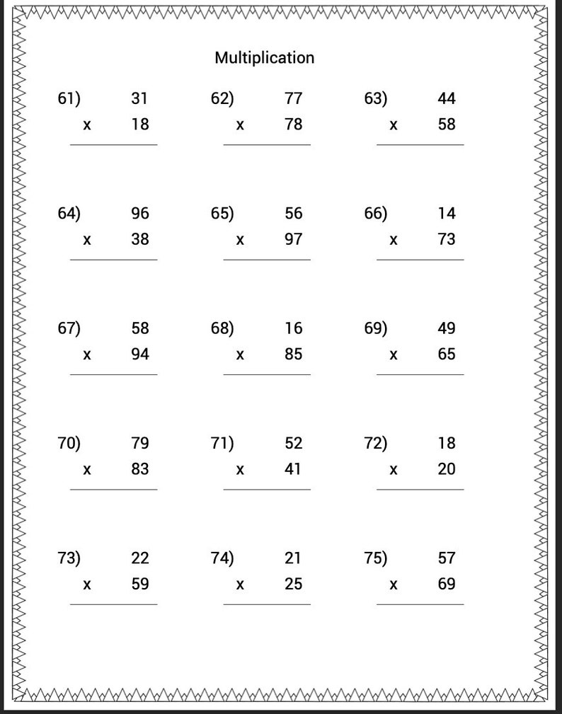 Printable Math Worksheets, Multiplication, Homeschool, Instant Download ...