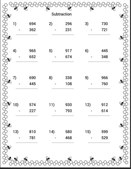 Printable Math Worksheets, Subtraction, Homeschool, Instant Download ...