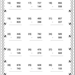 Printable Math Worksheets, Subtraction, Homeschool, Instant Download ...