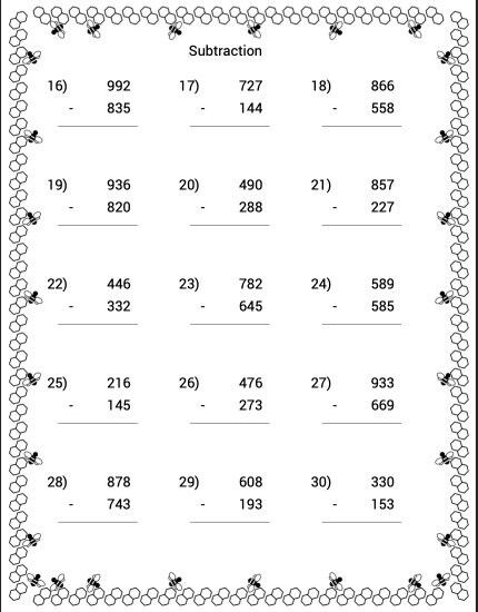 Printable Math Worksheets, Subtraction, Homeschool, Instant Download ...