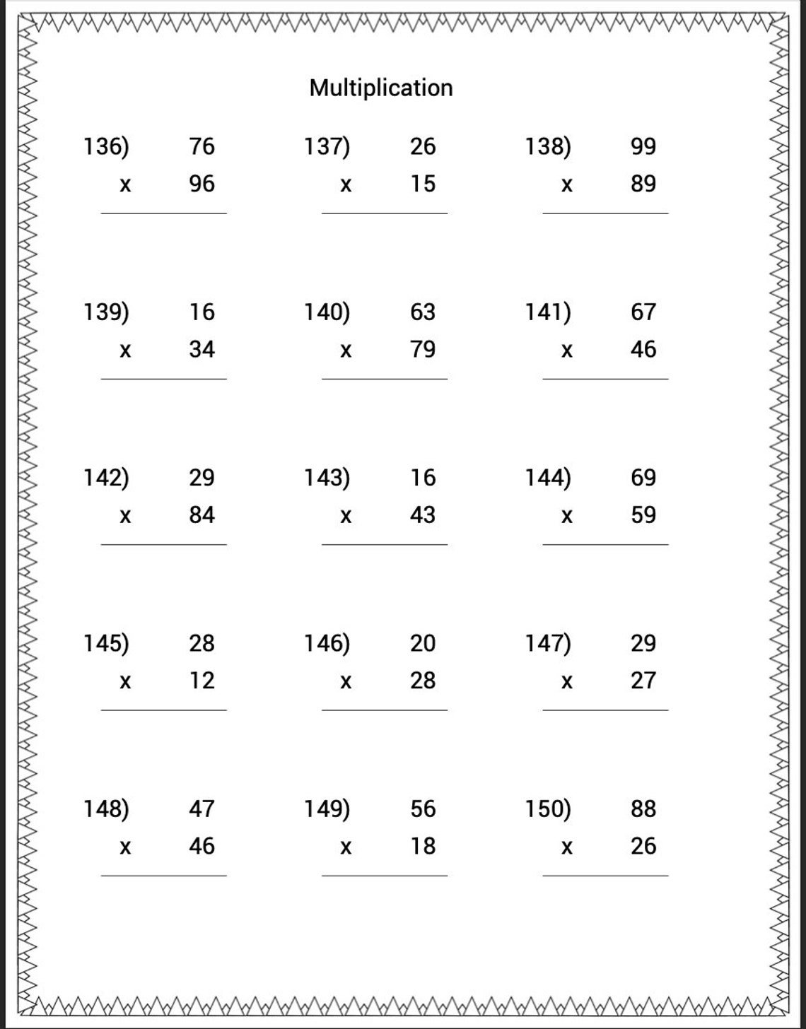 Printable Math Worksheets, Multiplication, Homeschool, Instant Download ...