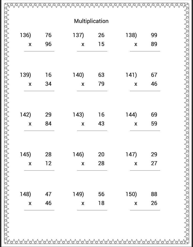 Printable Math Worksheets, Multiplication, Homeschool, Instant Download ...