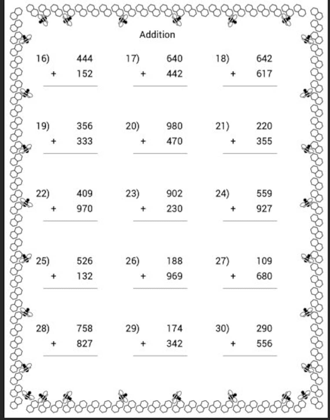 Printable Math Worksheets, Addition, Homeschool, Instant Download, With ...