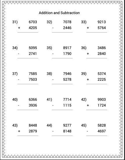 Printable Math Worksheets, Addition and Subtraction, Homeschool ...