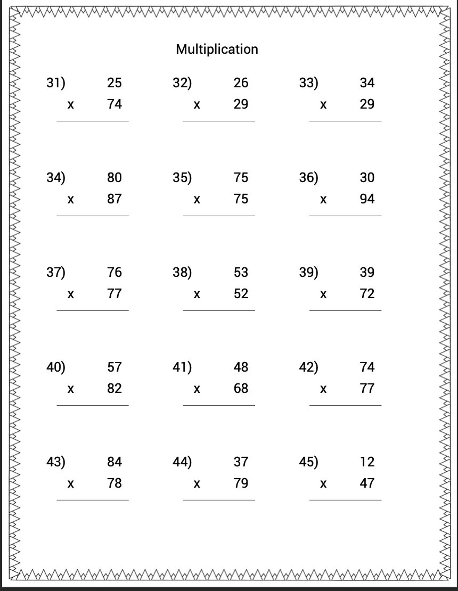 Printable Math Worksheets, Multiplication, Homeschool, Instant Download ...