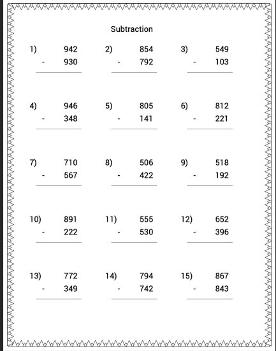 Printable Math Worksheets, Subtraction, Homeschool, Instant Download ...