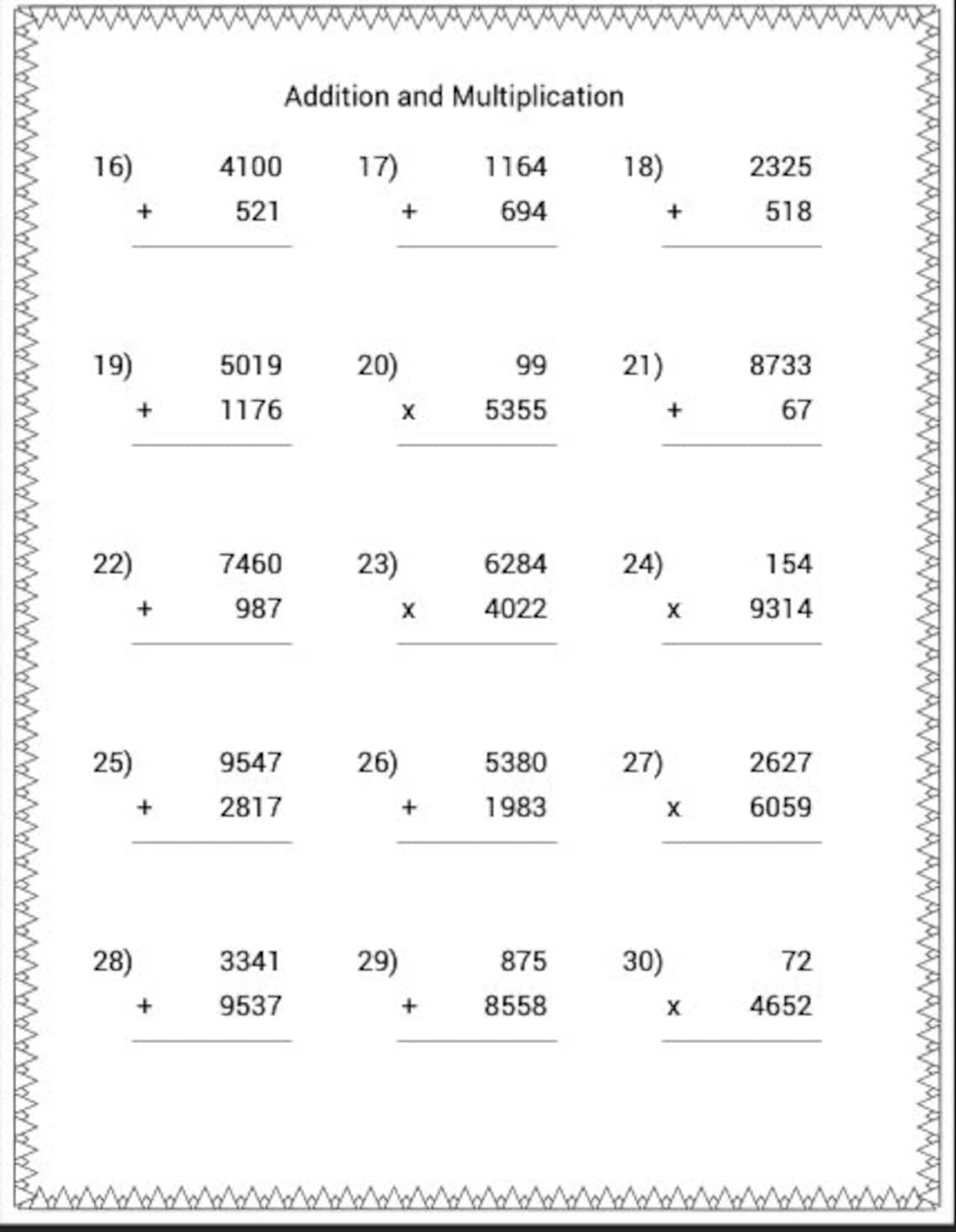 Printable Math Worksheets, Addition and Multiplication, Homeschool ...