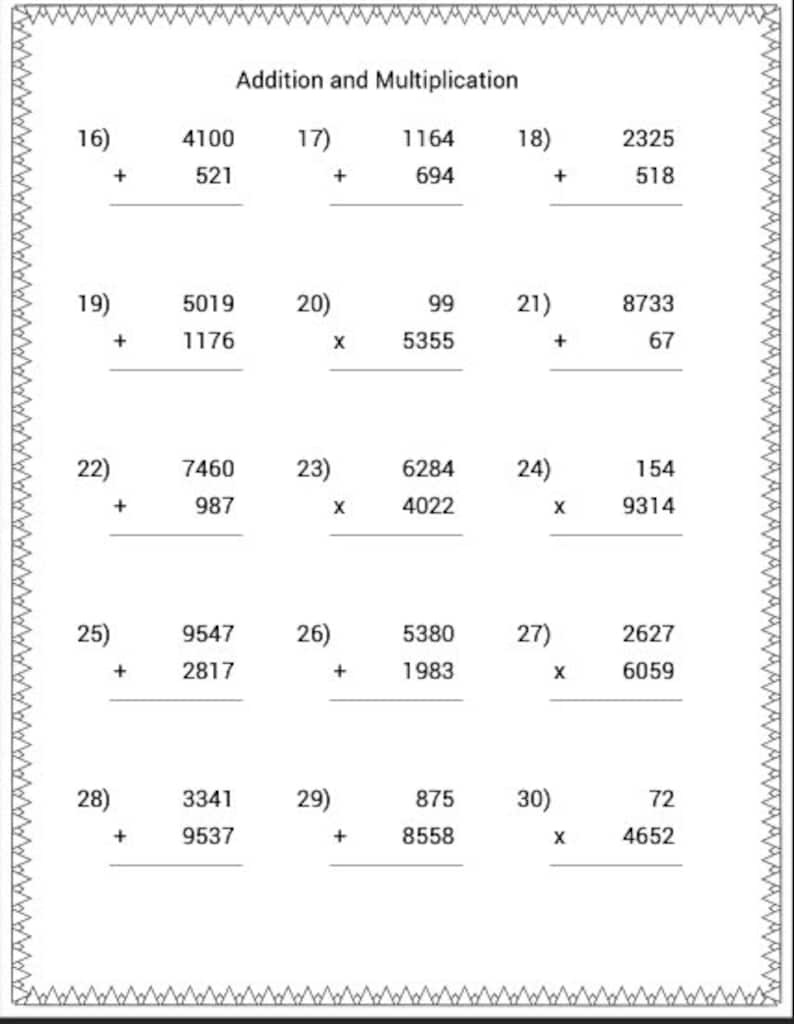 Printable Math Worksheets, Addition and Multiplication, Homeschool ...