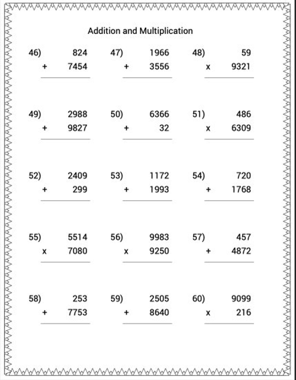 Printable Math Worksheets, Addition and Multiplication, Homeschool ...