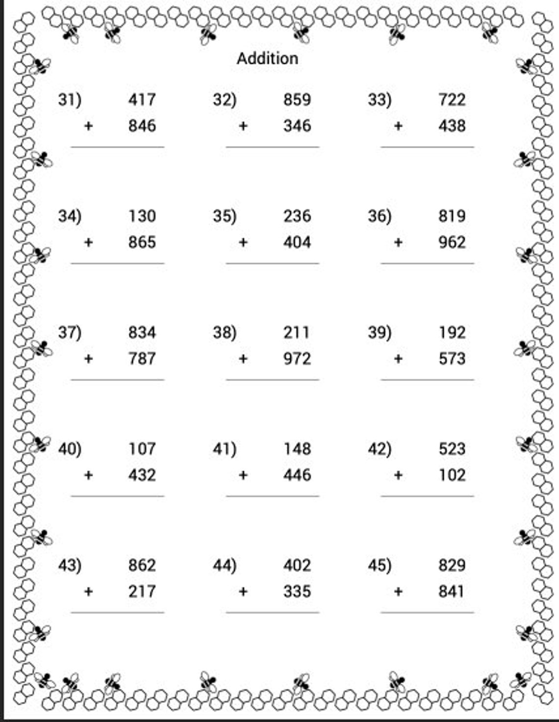 Printable Math Worksheets, Addition, Homeschool, Instant Download, With ...
