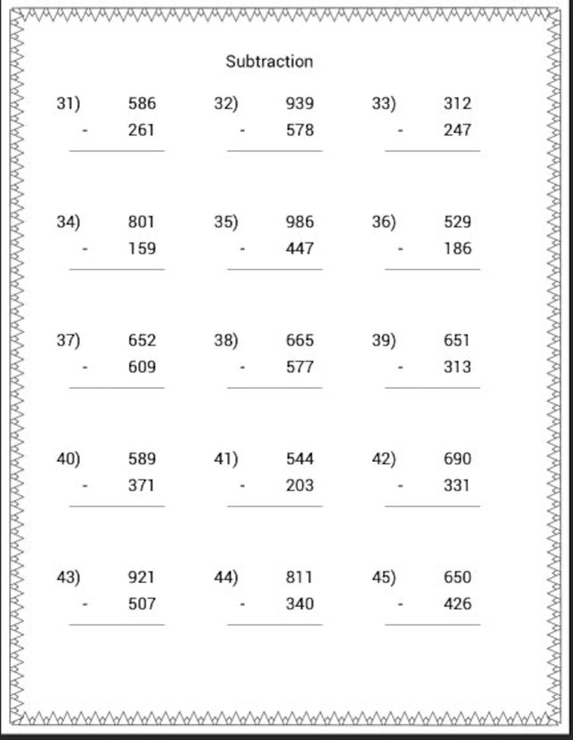 Printable Math Worksheets, Subtraction, Homeschool, Instant Download ...