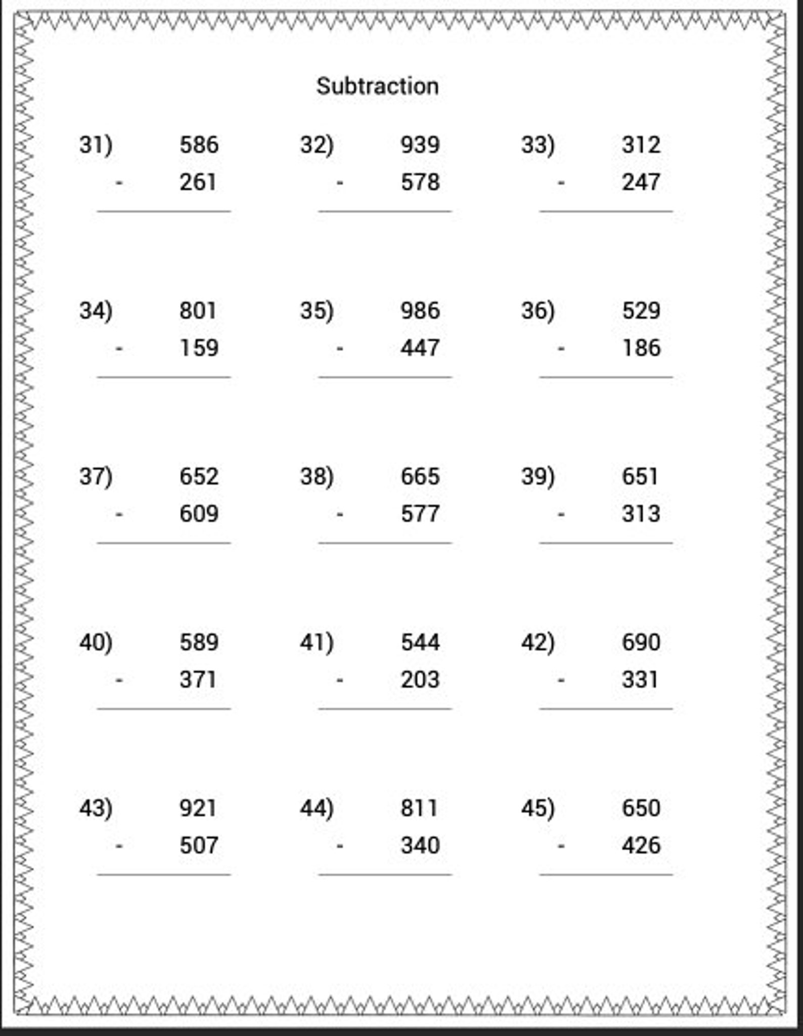Printable Math Worksheets, Subtraction, Homeschool, Instant Download ...