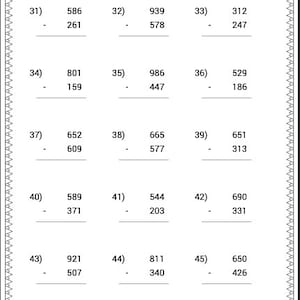 Printable Math Worksheets, Subtraction, Homeschool, Instant Download ...