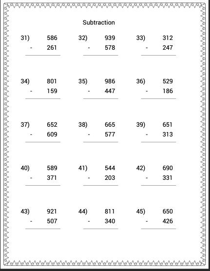 Printable Math Worksheets, Subtraction, Homeschool, Instant Download ...